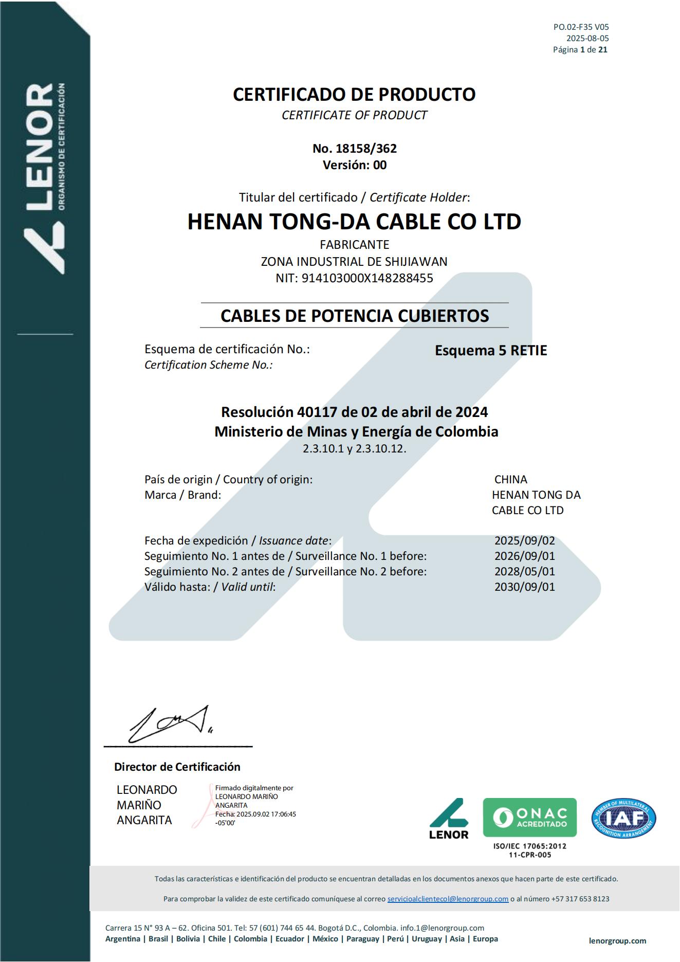 RETIE - Henan Tong-Da Cable Co ., Ltd